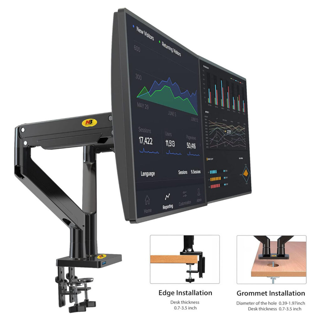 NB North Bayou G32 Dual Monitor Arm Ultra Wide Full Motion Swivel ...