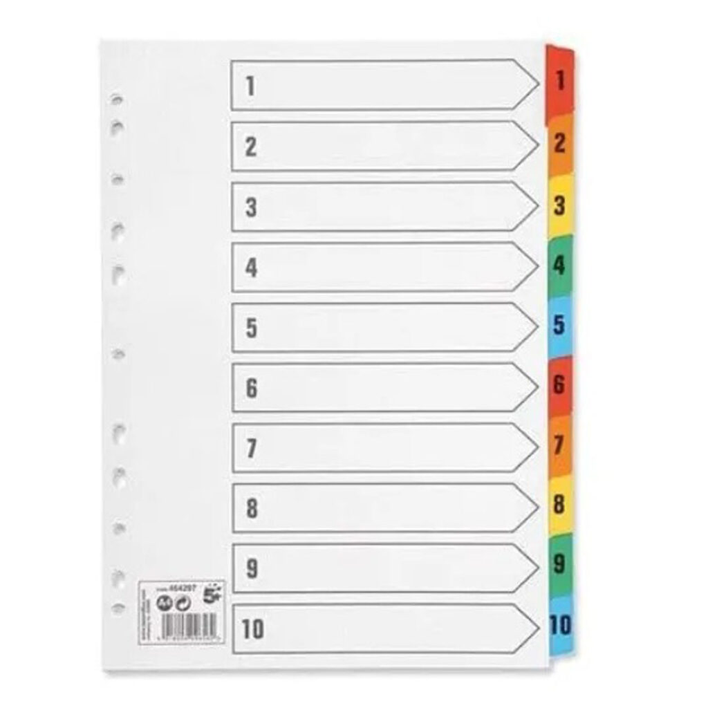 A4 Plastic File Dividers Numbered 1-10 – Colored Tabs, Good Quality ...